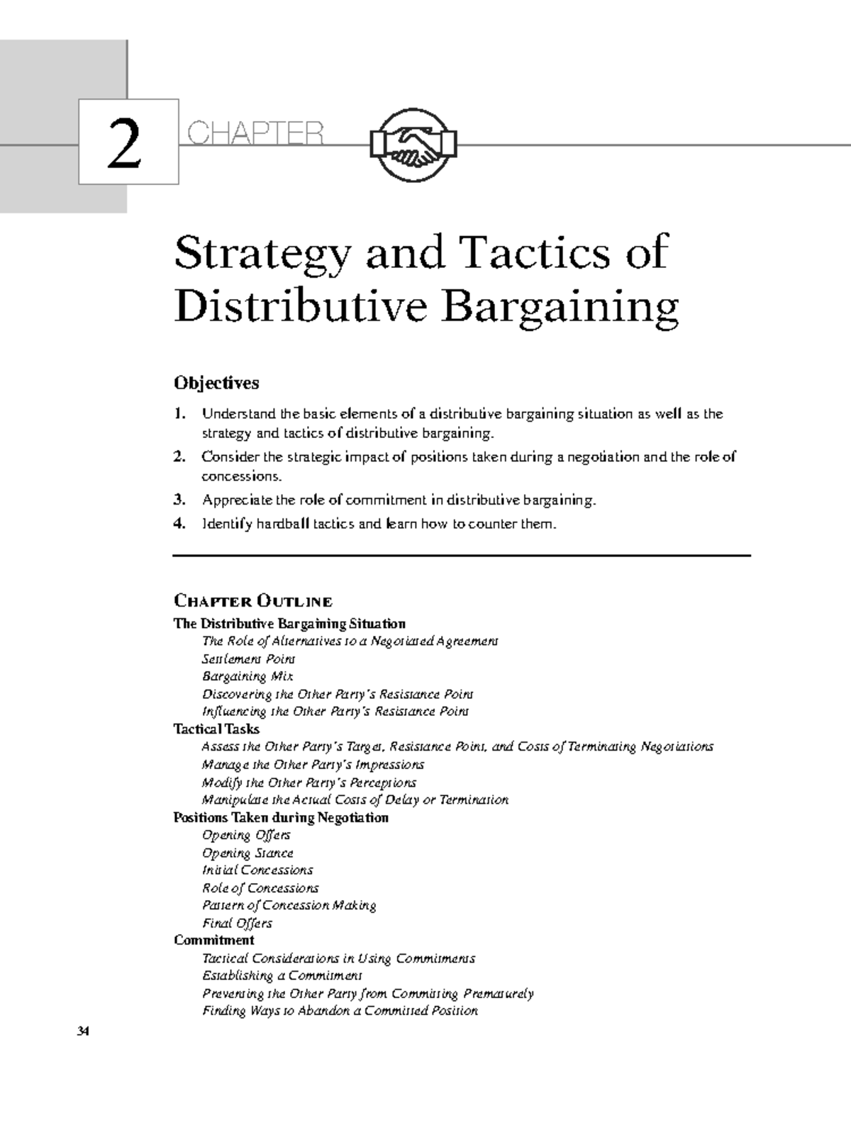 Negotiation Ch 2 - Textbook used for the midterm - 34 CHAPTER 2 ...