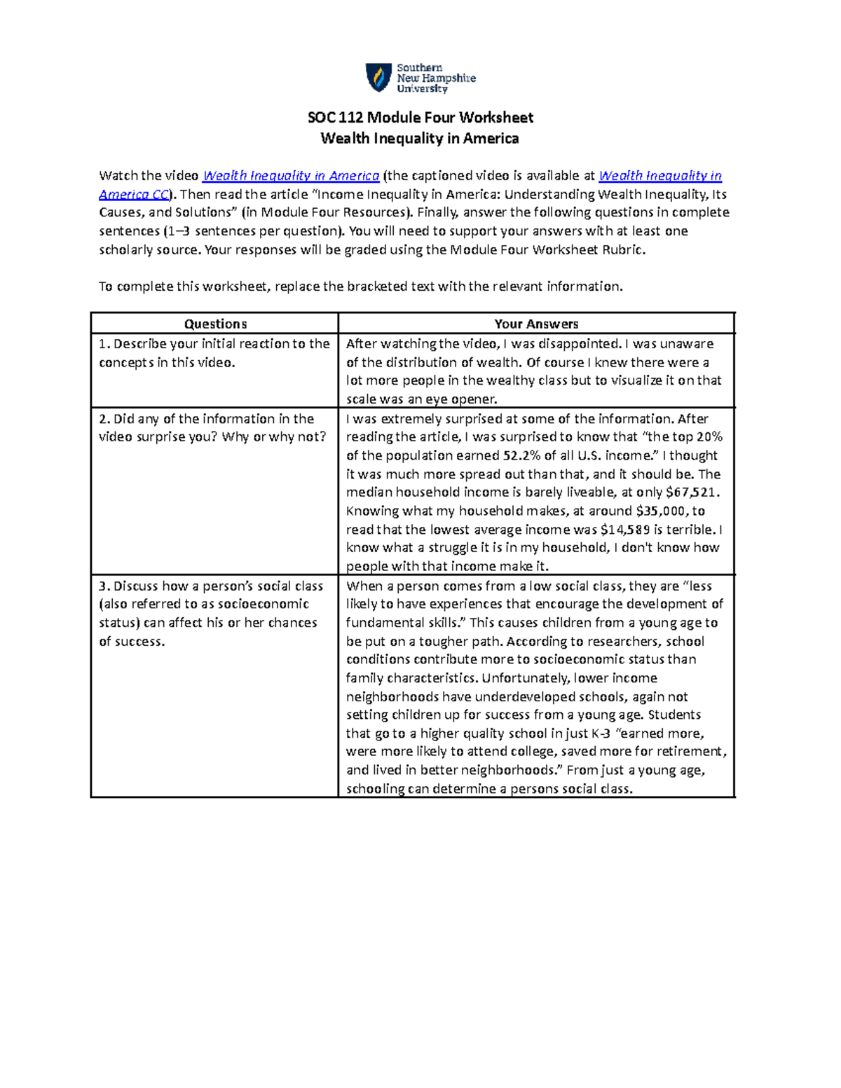 SOC 112 Module Four Worksheet: Analyzing Wealth Inequality in America ...