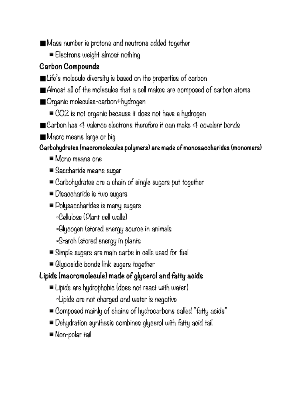 BIOL 103: Notes on Carbon Compounds and Macromolecules - Studocu