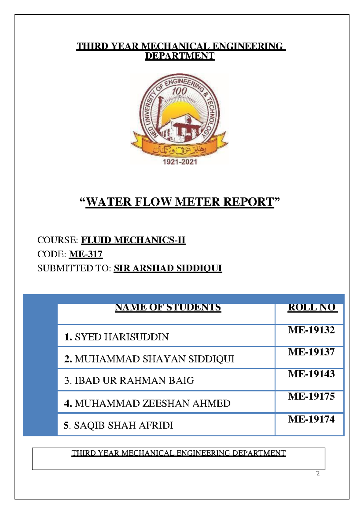 Water Flow Meter Report - ME Fluid Mechanics-II Final Report - Studocu