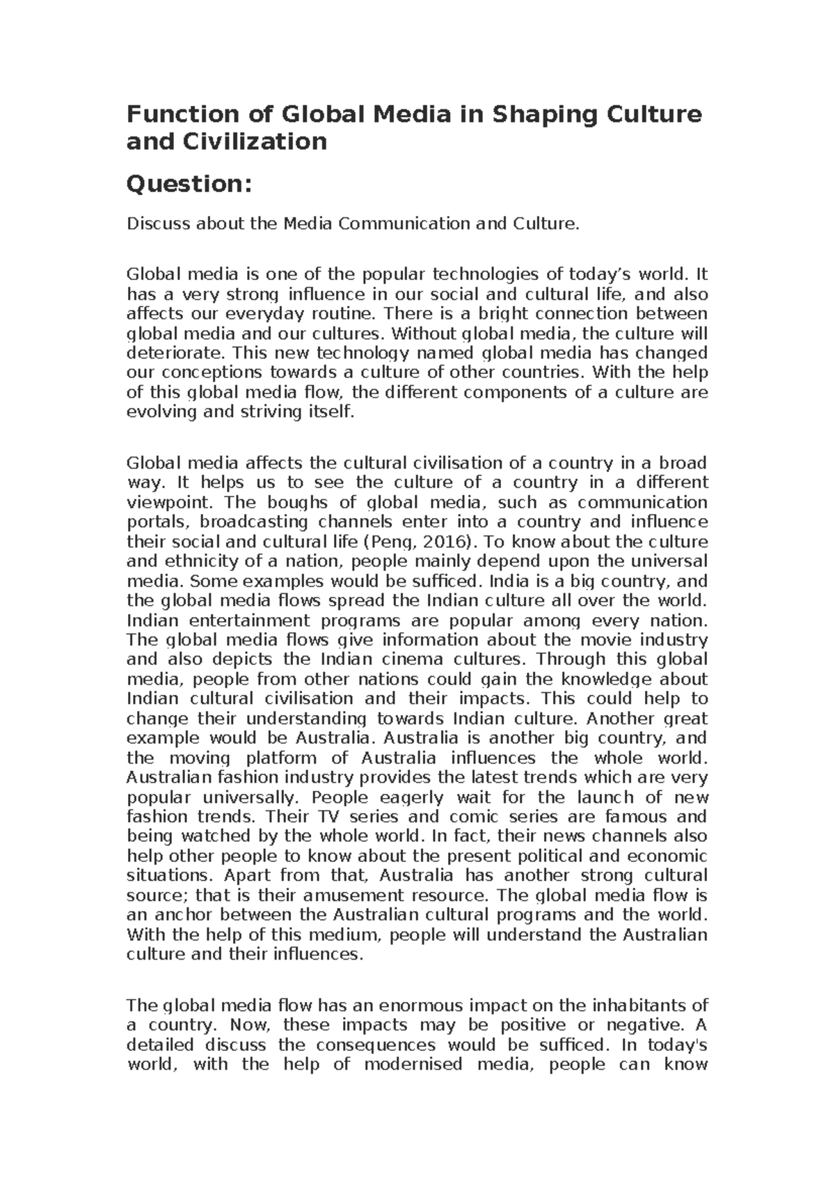 Function of Global Media in Shaping Culture and Civilization - Function ...