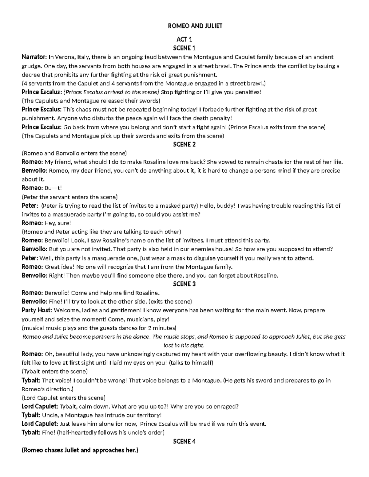 Romeo and Juliet Script: Act Breakdown and Analysis - Studocu