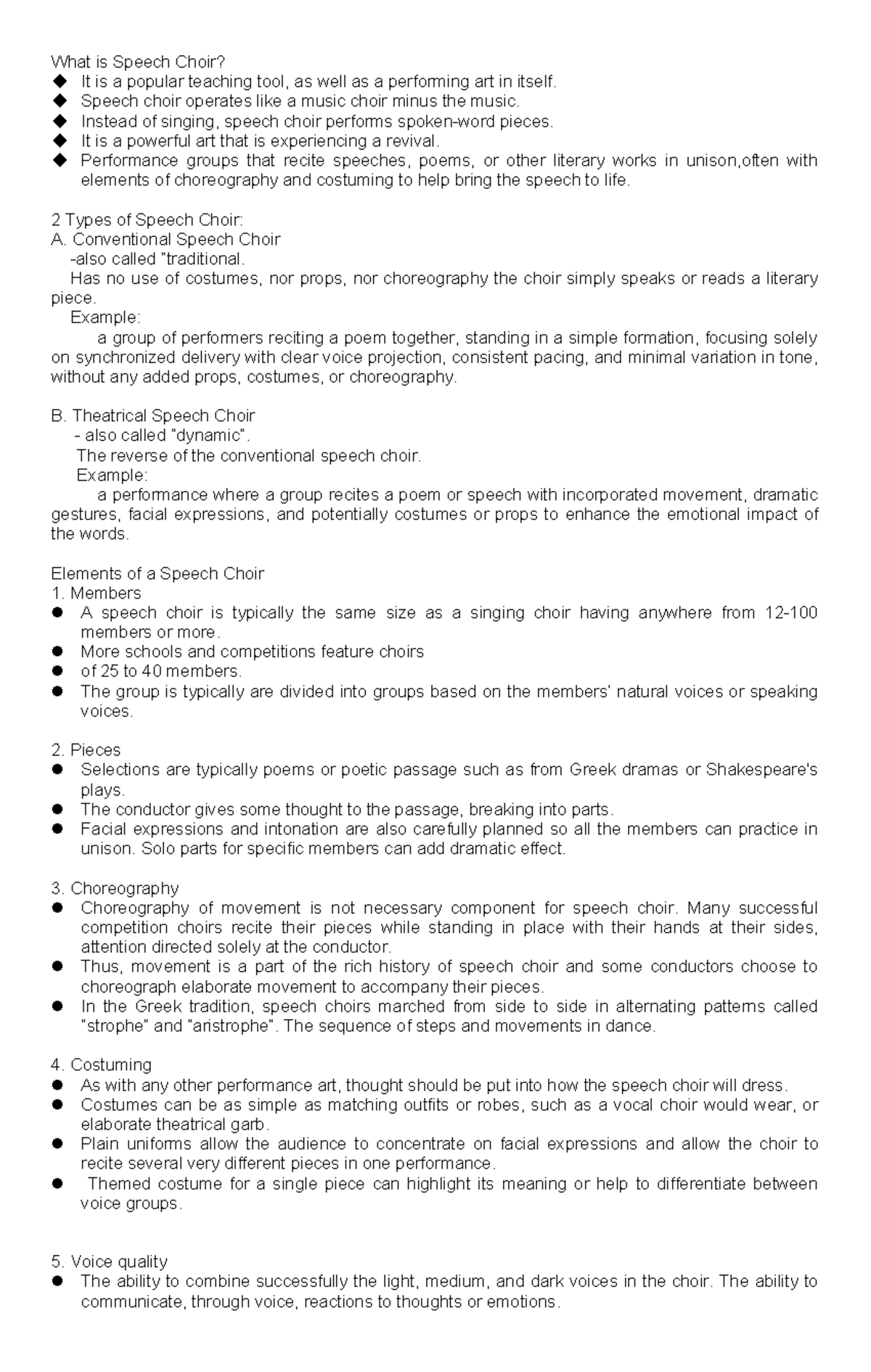 Understanding Speech Choir: Types, Elements, and Techniques - Studocu