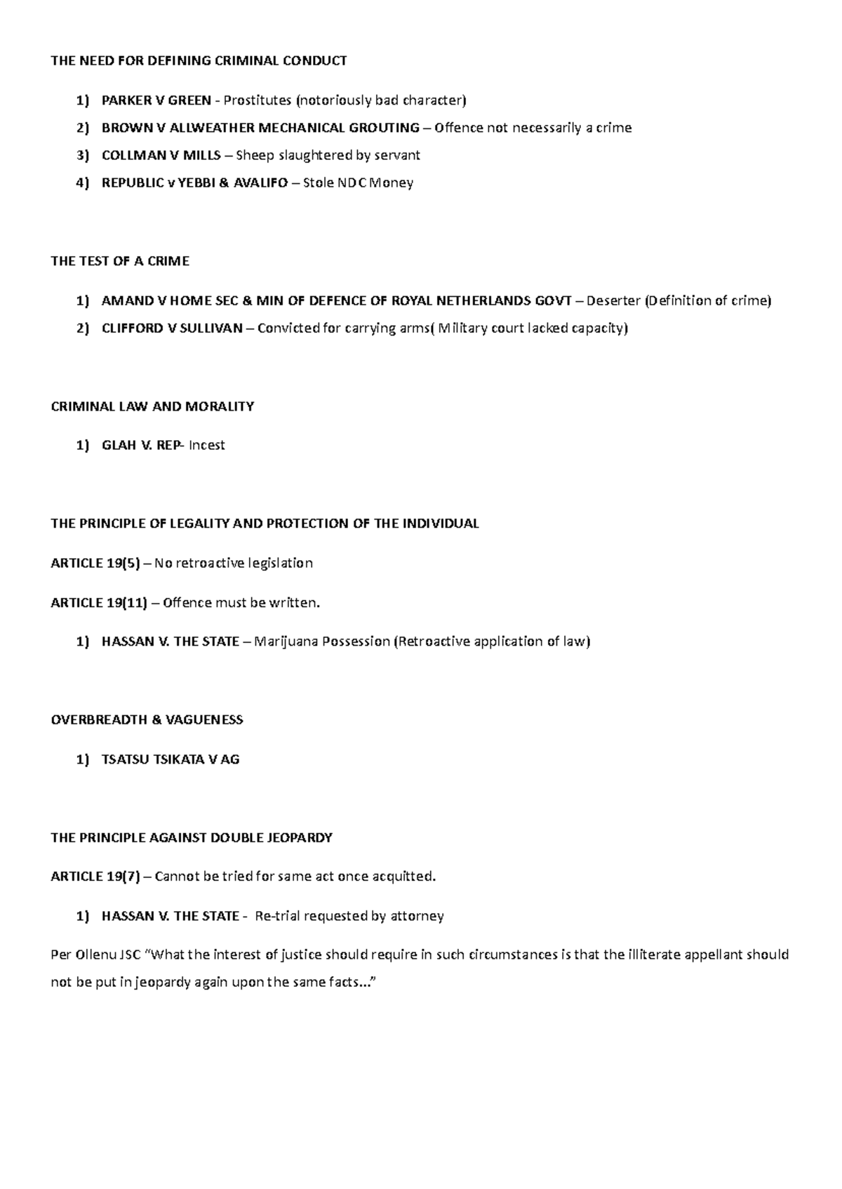 Criminal Law Case Study Notes for CL 101: Essential Cases and Concepts ...