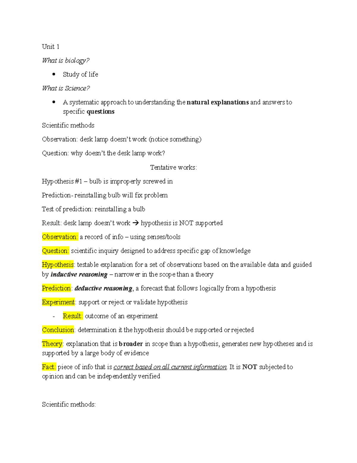 Biology 101: Unit 1 Study of Life, Science, and Evolution Concepts ...