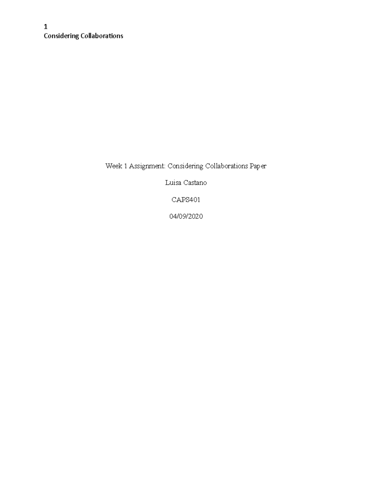 Week 1 Assignment In Class 1 Considering Collaborations Week 1 7082