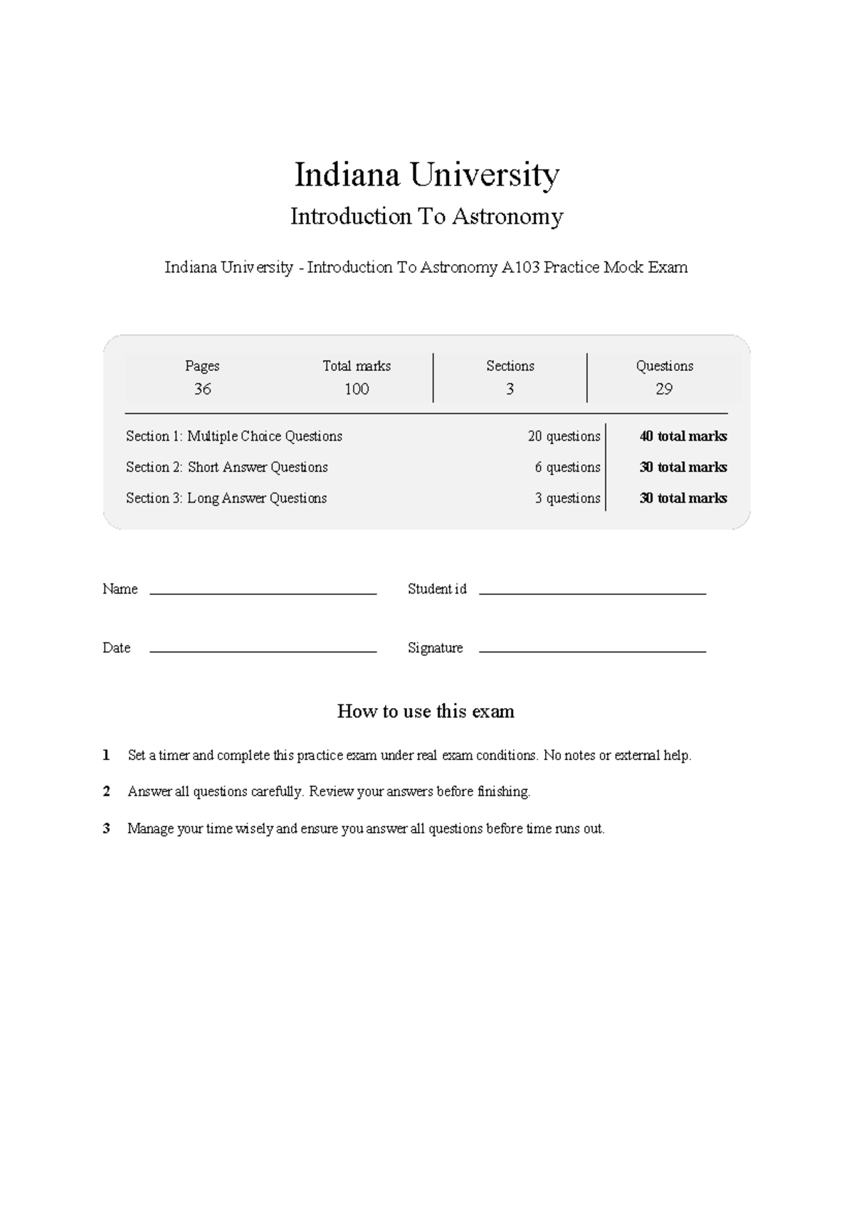 AST A103 Introduction to Astronomy Practice Mock Exam 2026 - Studocu