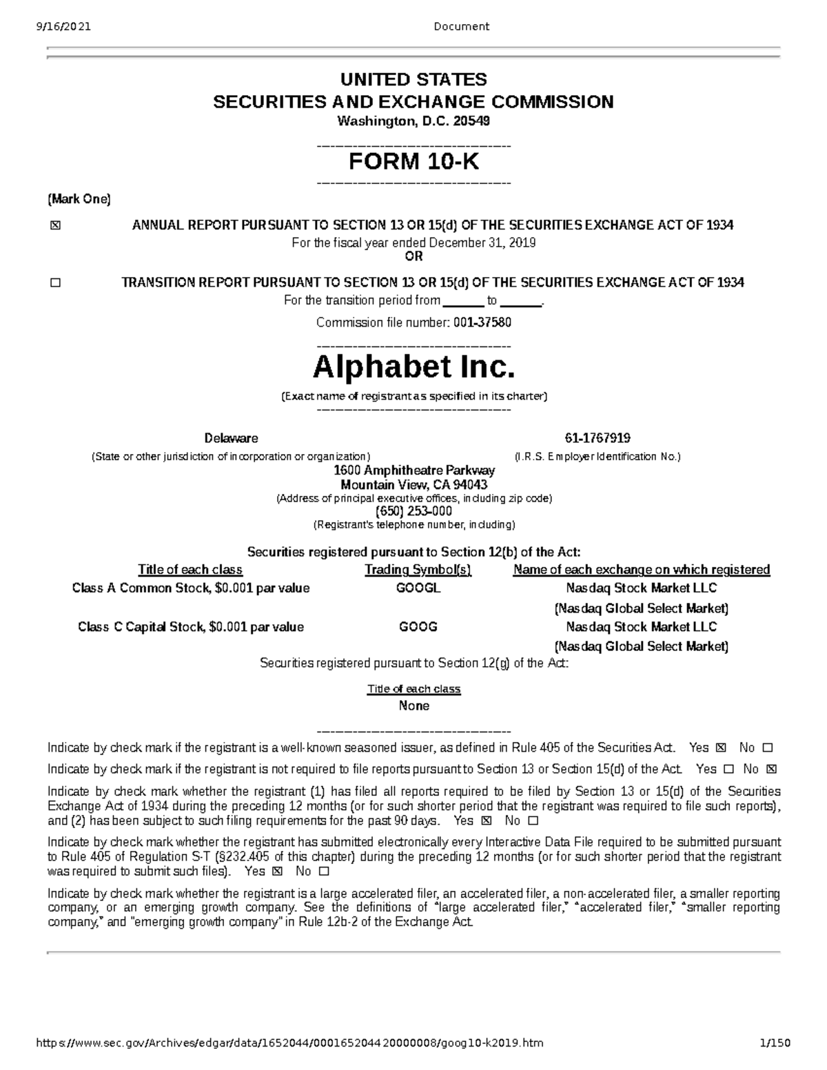 Alphabet 10k for final exam - Financial Accounting - UB - Studocu