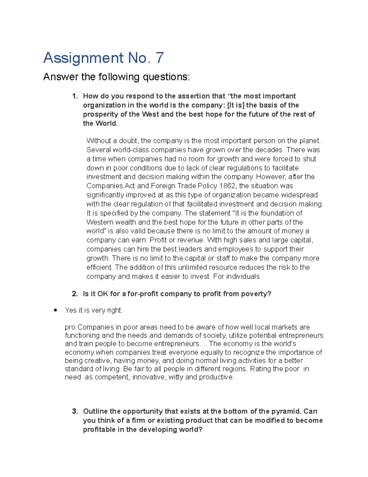 Assign 7, hope all can have a great day - Assignment No. 7 Answer the ...