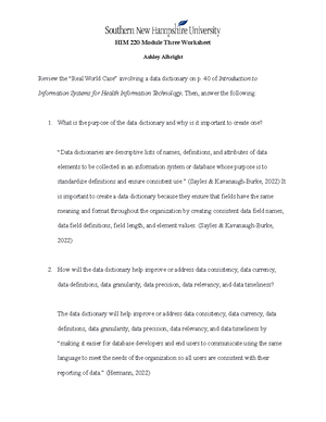 HIM 440 Module Three Benchmarking Ashley Albright - HIM 440 Module ...