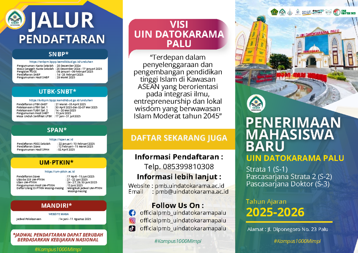 Brosur MABA 2025 - SNBP & UTBK at UIN Datokarama Palu - Studocu