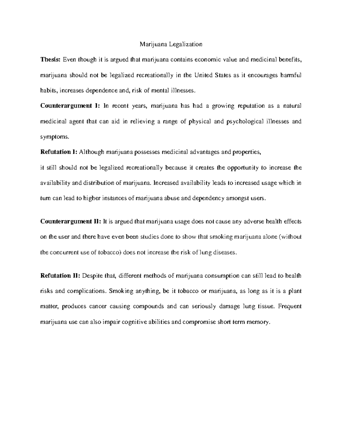 THS 101: Argumentative Analysis on Marijuana Legalization - Studocu