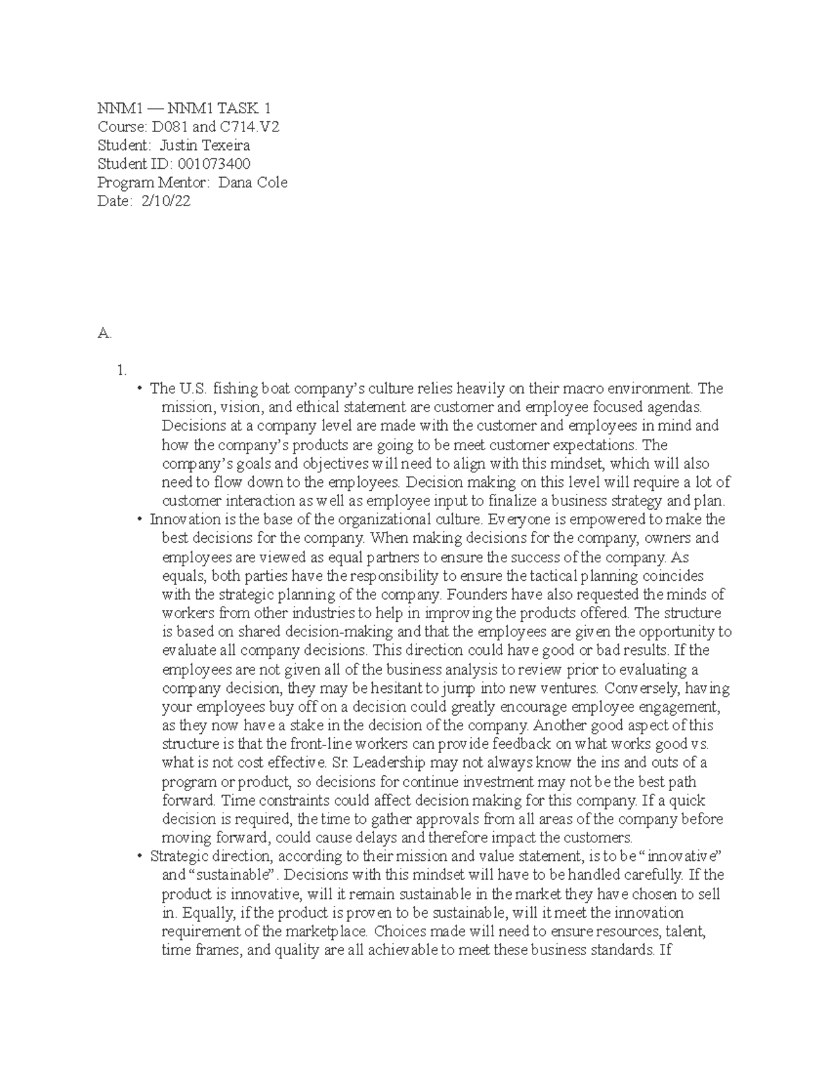 NNM1 TASK 1 - Texeira (Revision 1) - NNM1 — NNM1 TASK 1 Course: D081 ...
