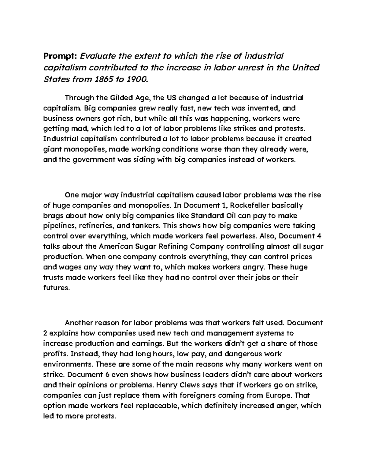 DBQ 2-10-26: Industrial Capitalism & Labor Unrest (1865-1900) - Studocu