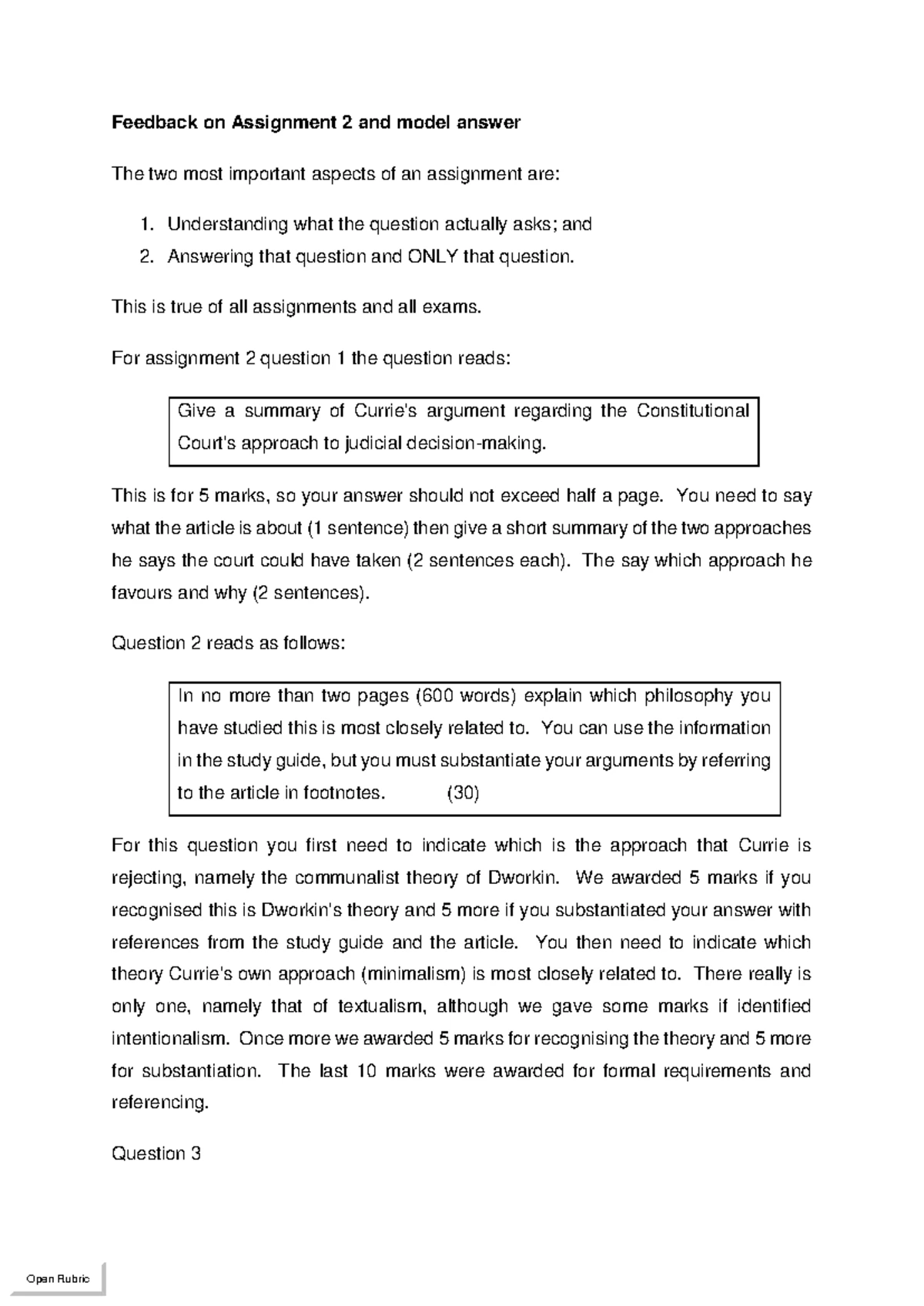 Feedback on Assignment 2 and model answer - This is true of all ...