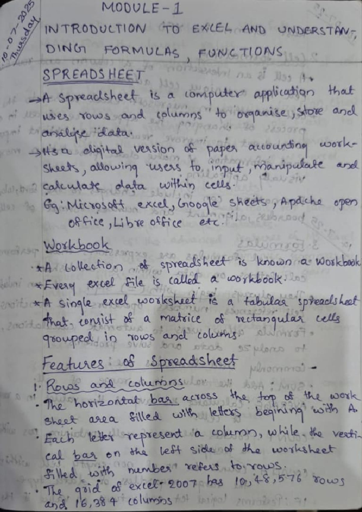 MODULE 1: Introduction to Excel Functions and Features (Course Code ...