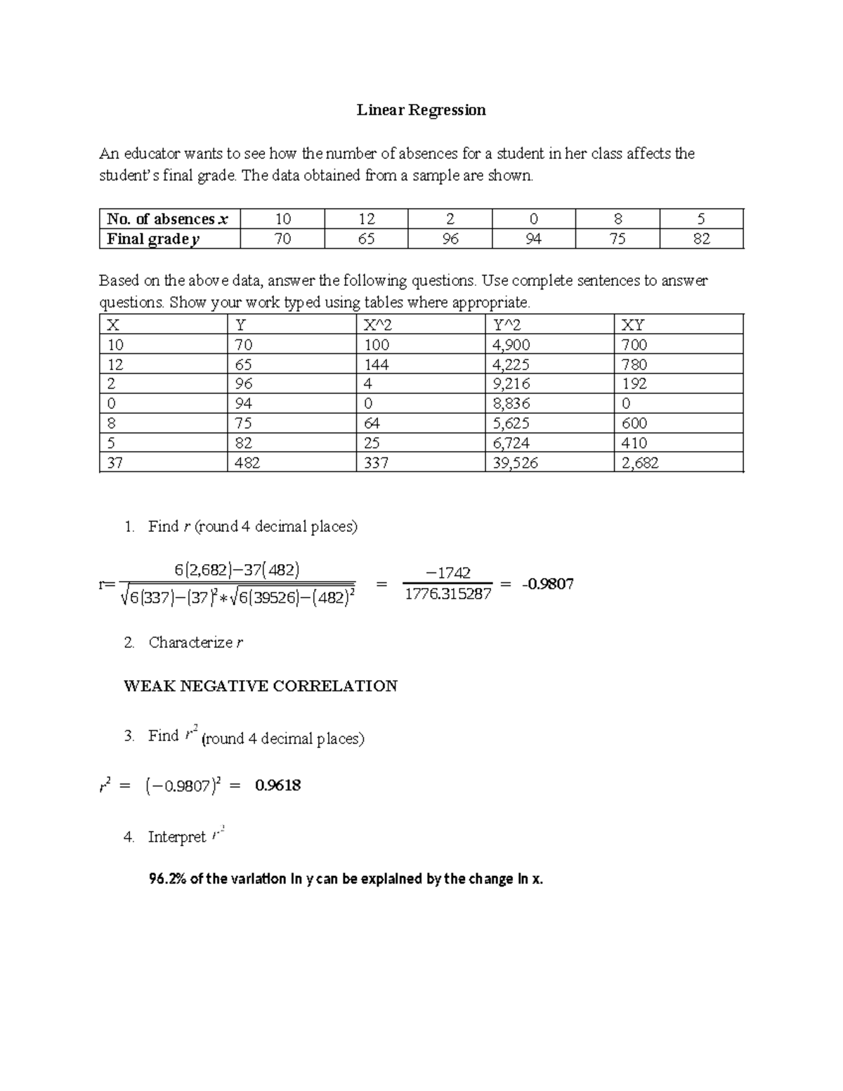 Linear Regression Quiz Analysis and Solutions - Studocu