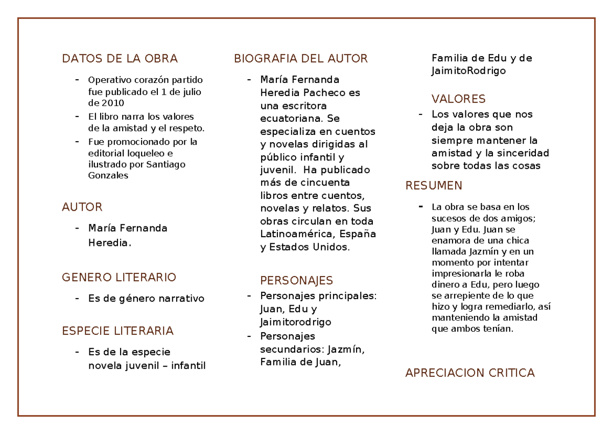 Obra y Análisis de "Corazón Partido" - Novela Juvenil 101 - Studocu