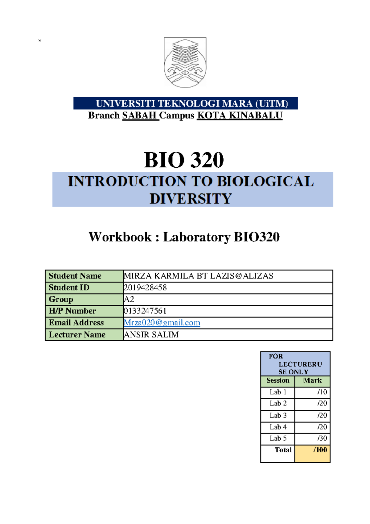 BIO320 LAB 3 - Fungal Characteristics and Importance Report - Studocu
