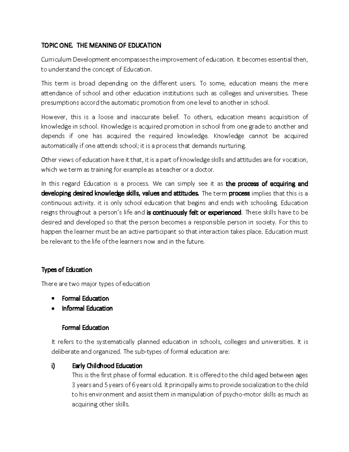 Topic ONE- Meaning of Education and Definition of Curriculum - TOPIC ...