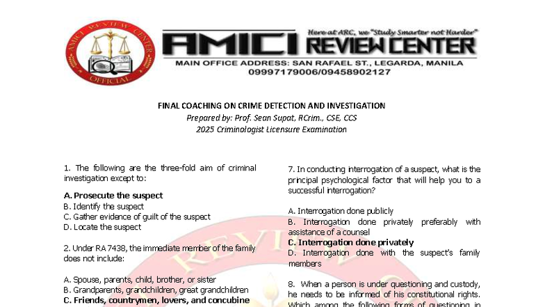 FINAL COACHING ON CRIME DETECTION AND INVESTIGATION (2025-CD-FC) - Studocu