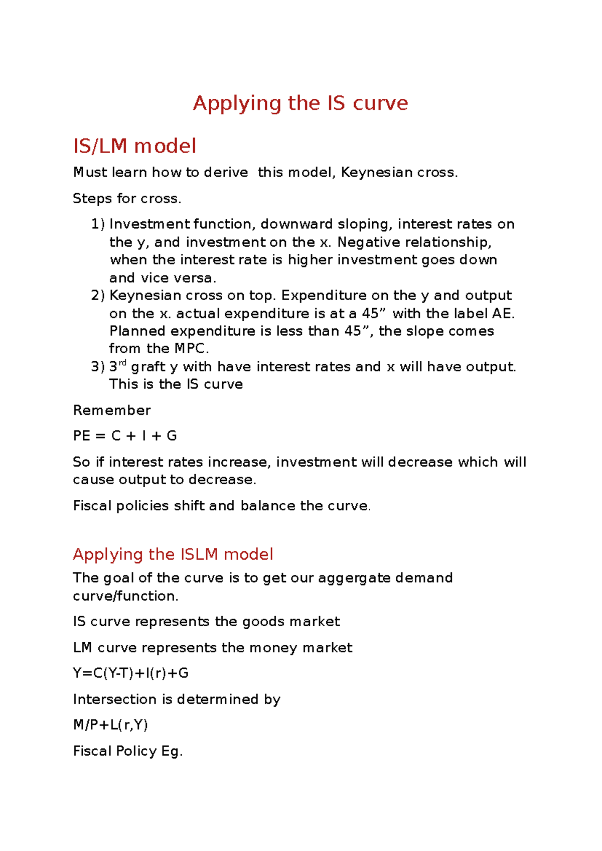Applying the IS Curve Model: Derivation and Key Concepts (ECO 101 ...