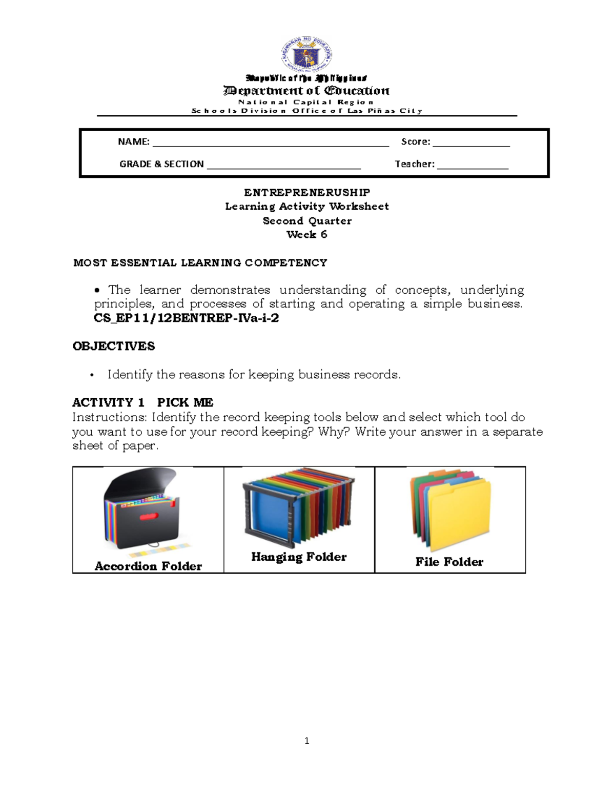 Entrep LAW Activity Worksheet: Module in ABM 12 (Q2W6) - Studocu