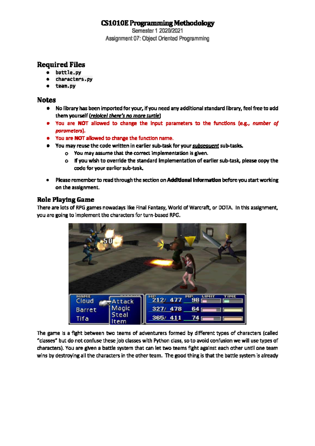 CS1010E Programming Methodology: Assignment 07 - RPG Character Classes ...