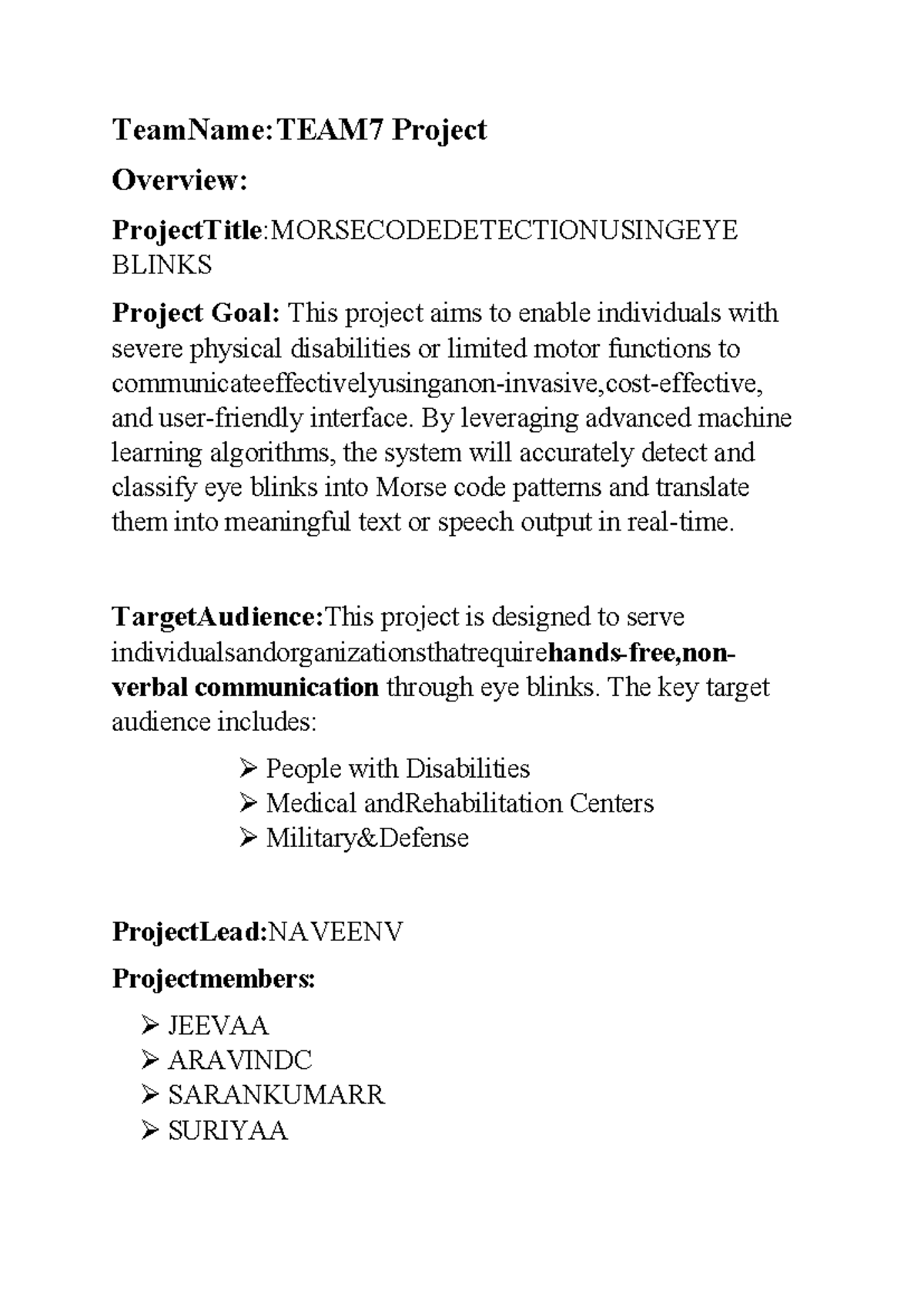 TEAM7 Project: Morse Code Detection Using Eye Blinks Overview - Studocu