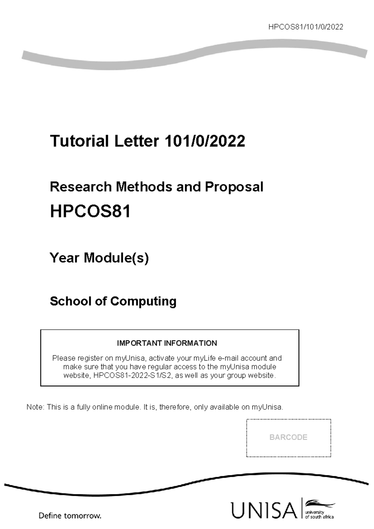 HPCOS81 Tutorial Letter: Research Methods & Proposal Guide - Studocu