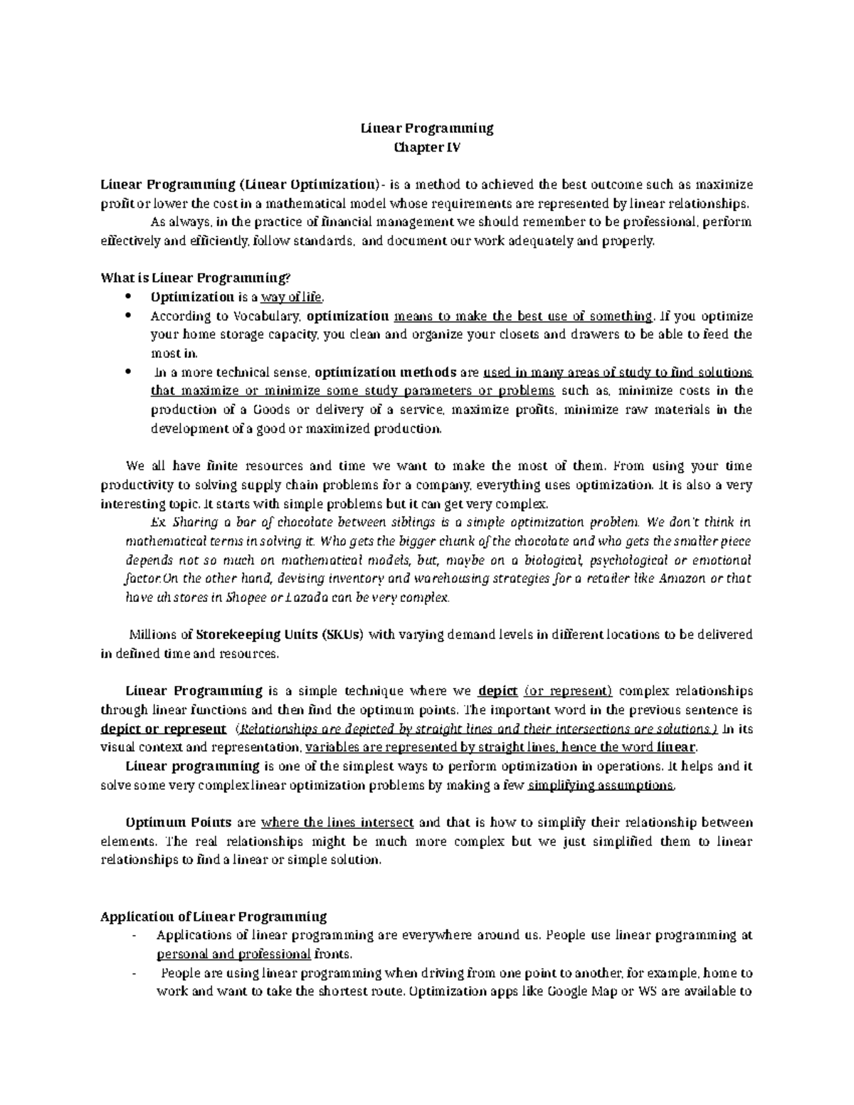 AE-123 CH4 - linear programming - Linear Programming Chapter IV Linear ...