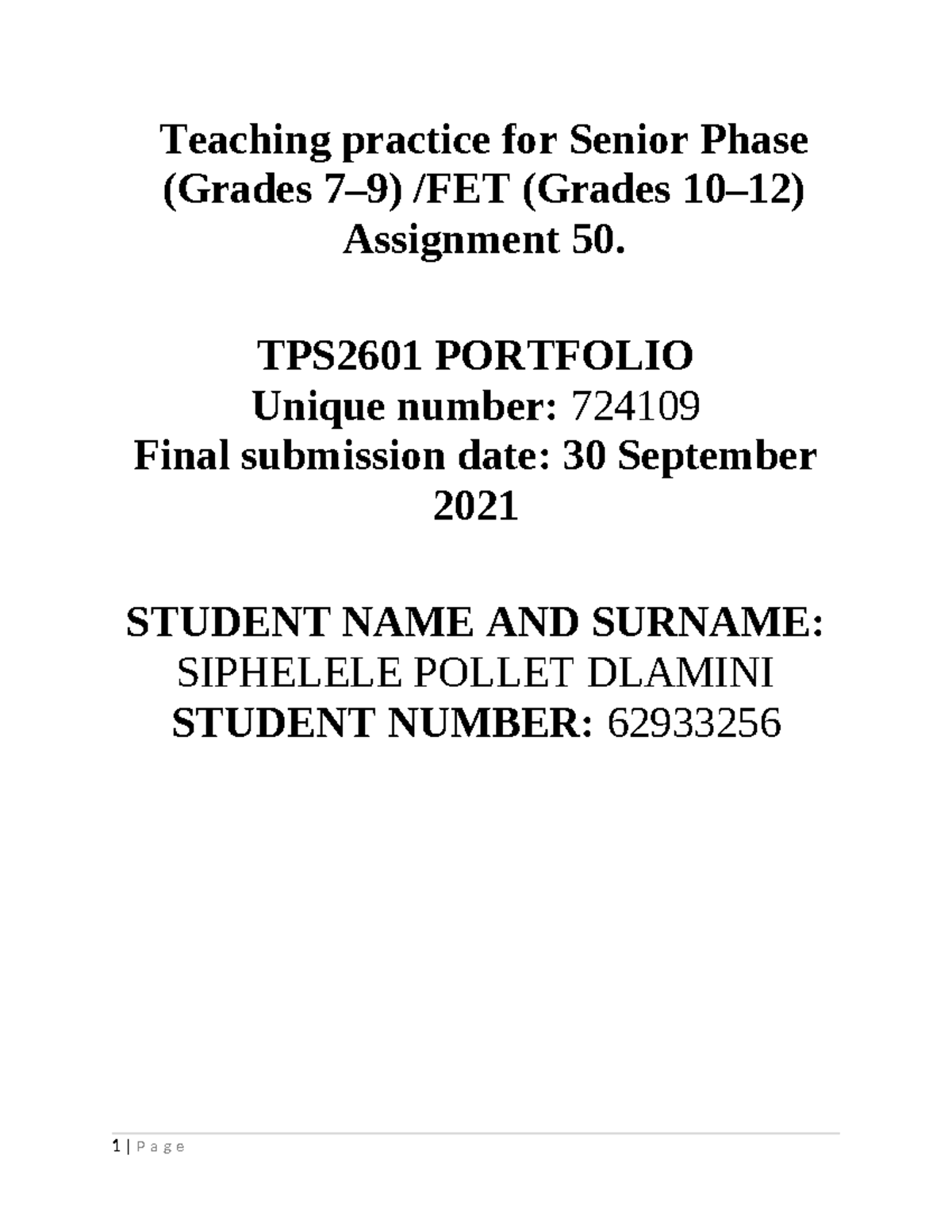 TPS2601 Final Portfolio: Reflections on Teaching Practices and ...