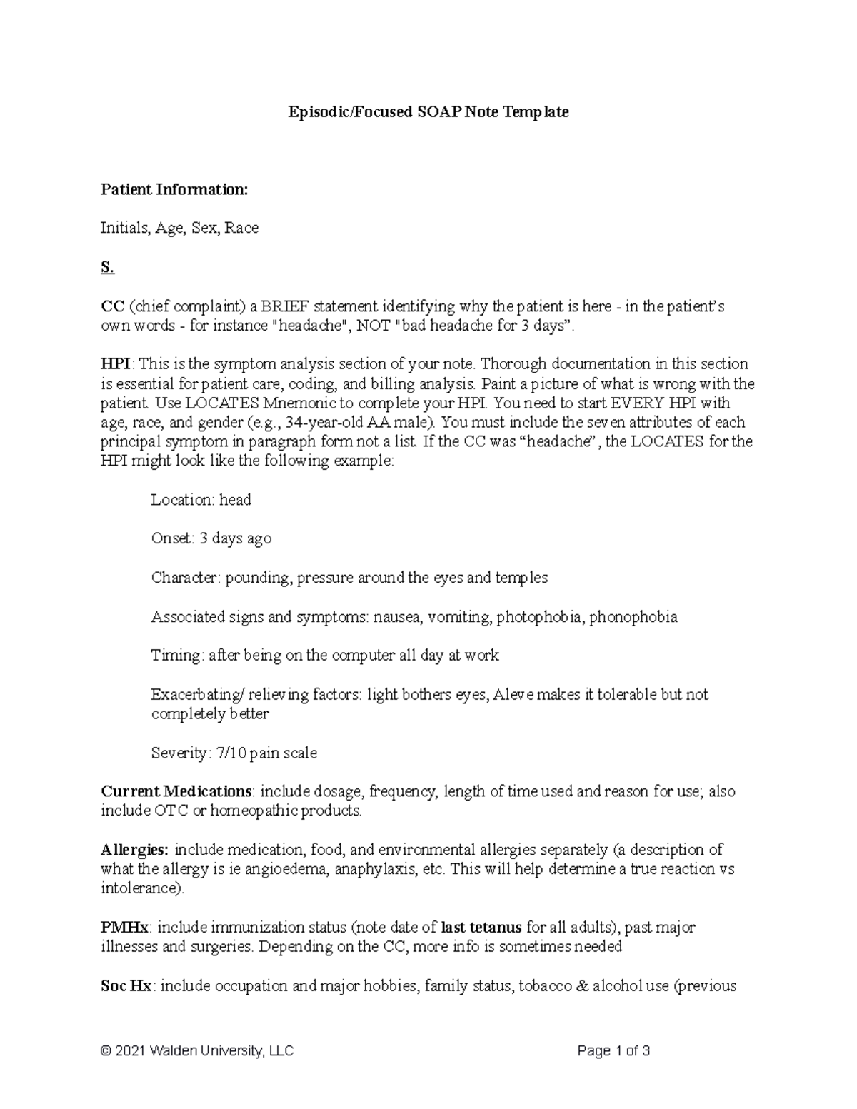 Focused Note Template - Episodic/Focused SOAP Note Template Patient ...