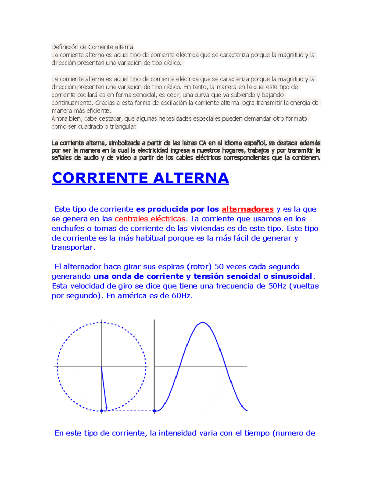 CA - Corriente Alterna: Definición y Características en Física - Studocu