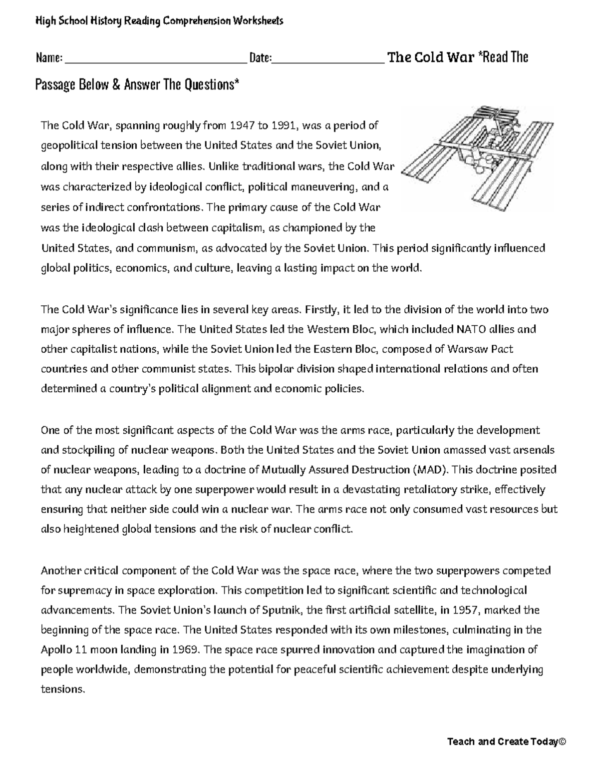 High School History Reading Comprehension: The Cold War Worksheets ...