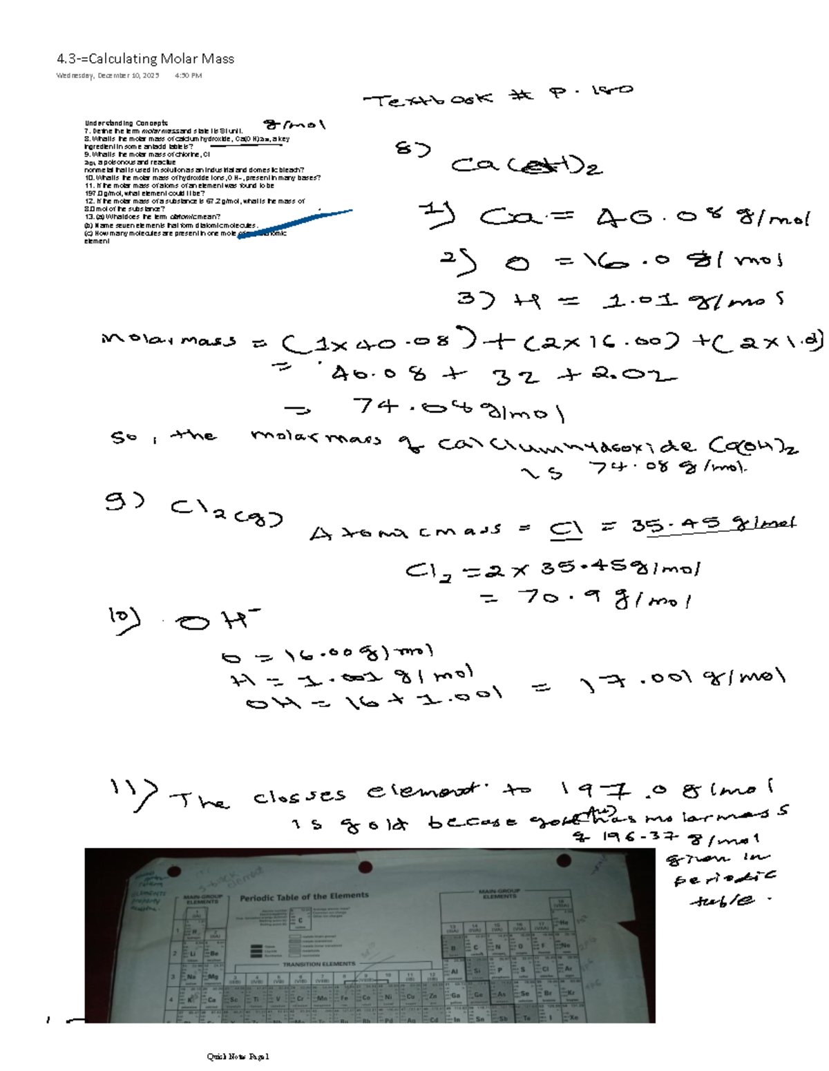 Chemistry 101: Molar Mass Concepts and Calculations Notes - Studocu