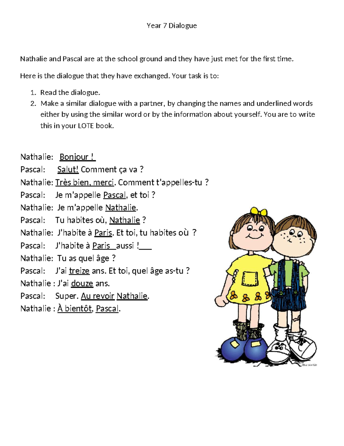 Year 7 Dialogue: Nathalie & Pascal's First Meeting - Studocu