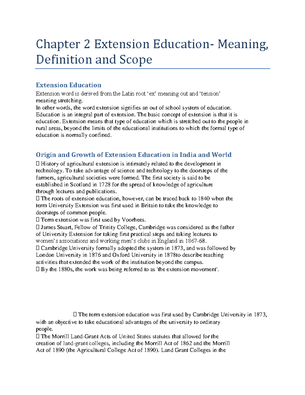 Chapter 2: Extension Education - Meaning, Definition, and Scope - Studocu