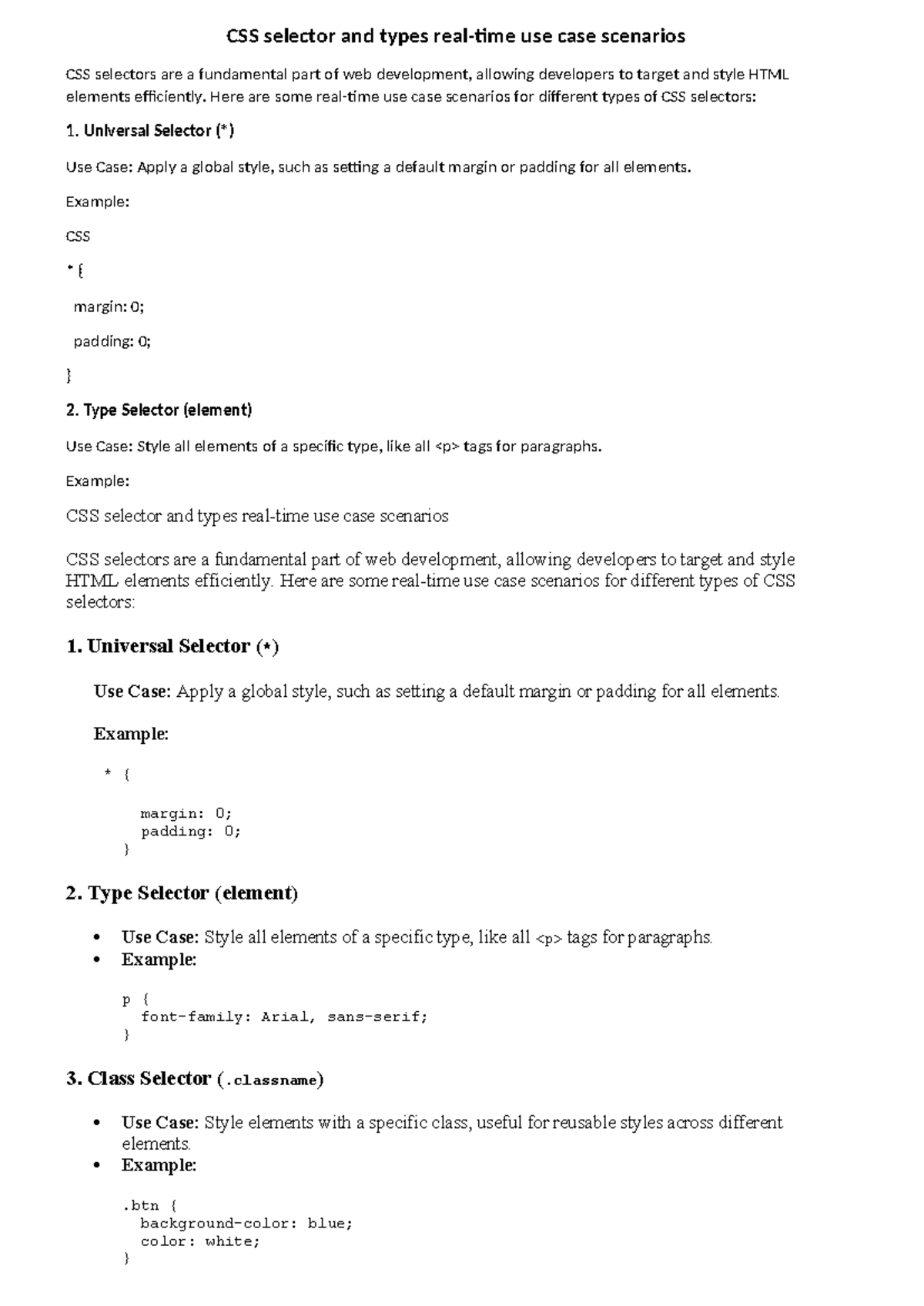 CSS Selectors and Their Use Cases: A Comprehensive Guide - Studocu