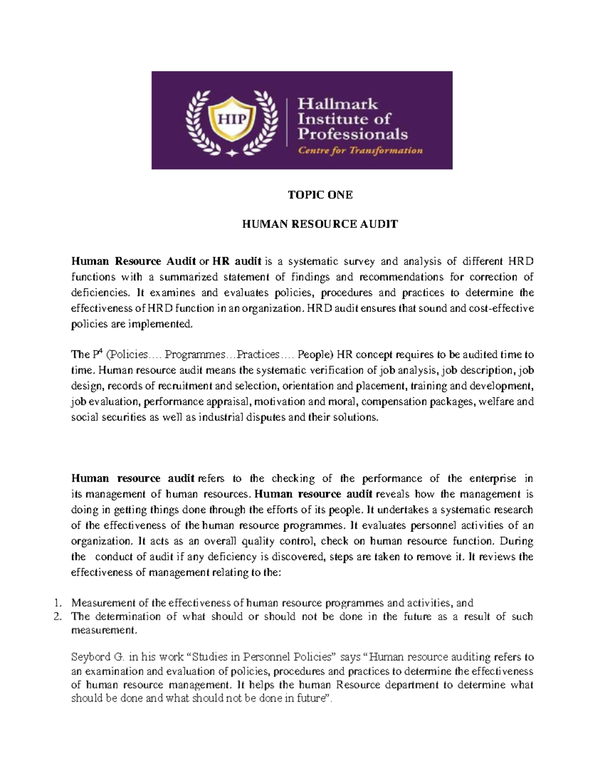 HR Audit Notes: A Comprehensive Guide to HRD Effectiveness - Studocu