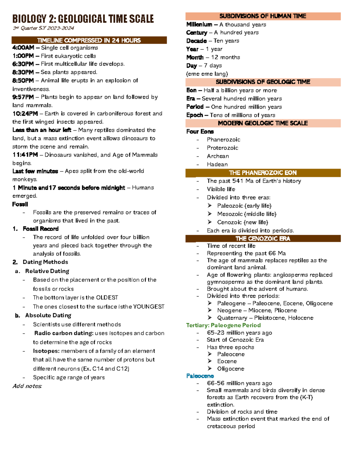 Biology reviewer geologic time scale - BIOLOGY 2: GEOLOGICAL TIME SCALE ...