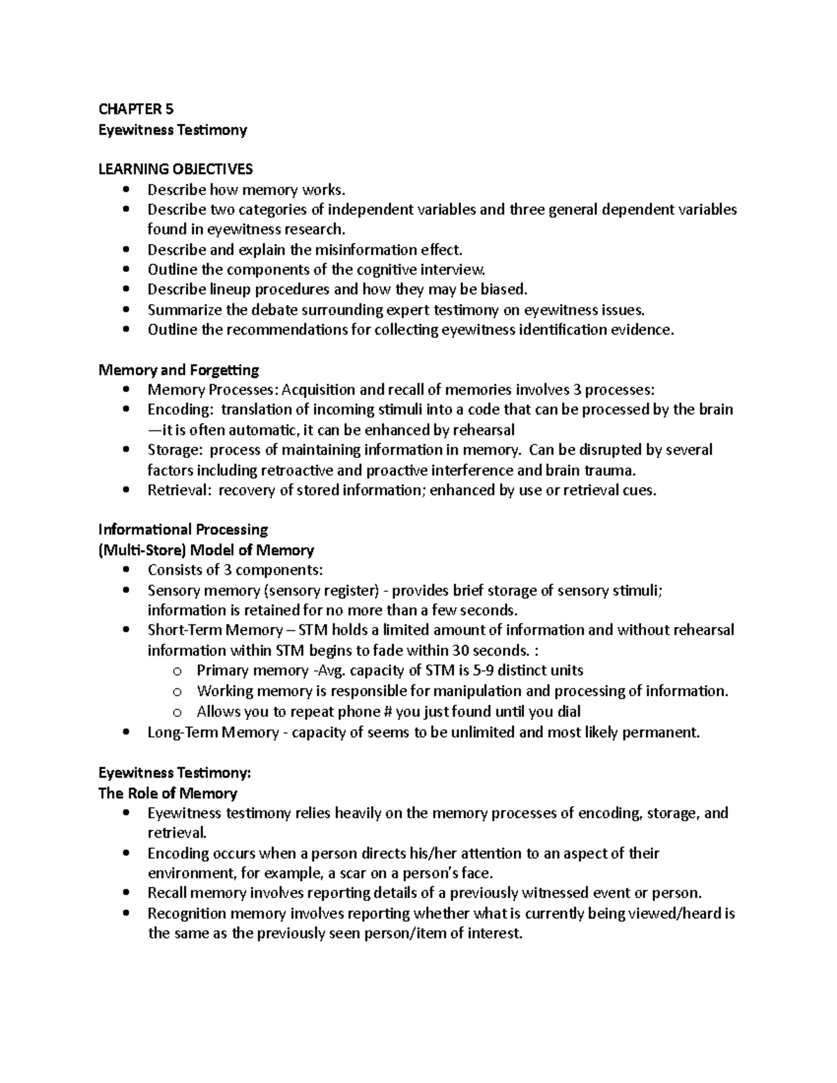 Forensic Psychology Exam 2 Study Guide: Eyewitness Testimony & Memory ...