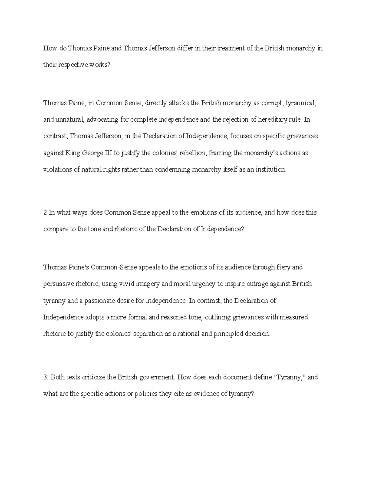 Common Sense vs. Declaration of Independence: A Comparative Analysis ...