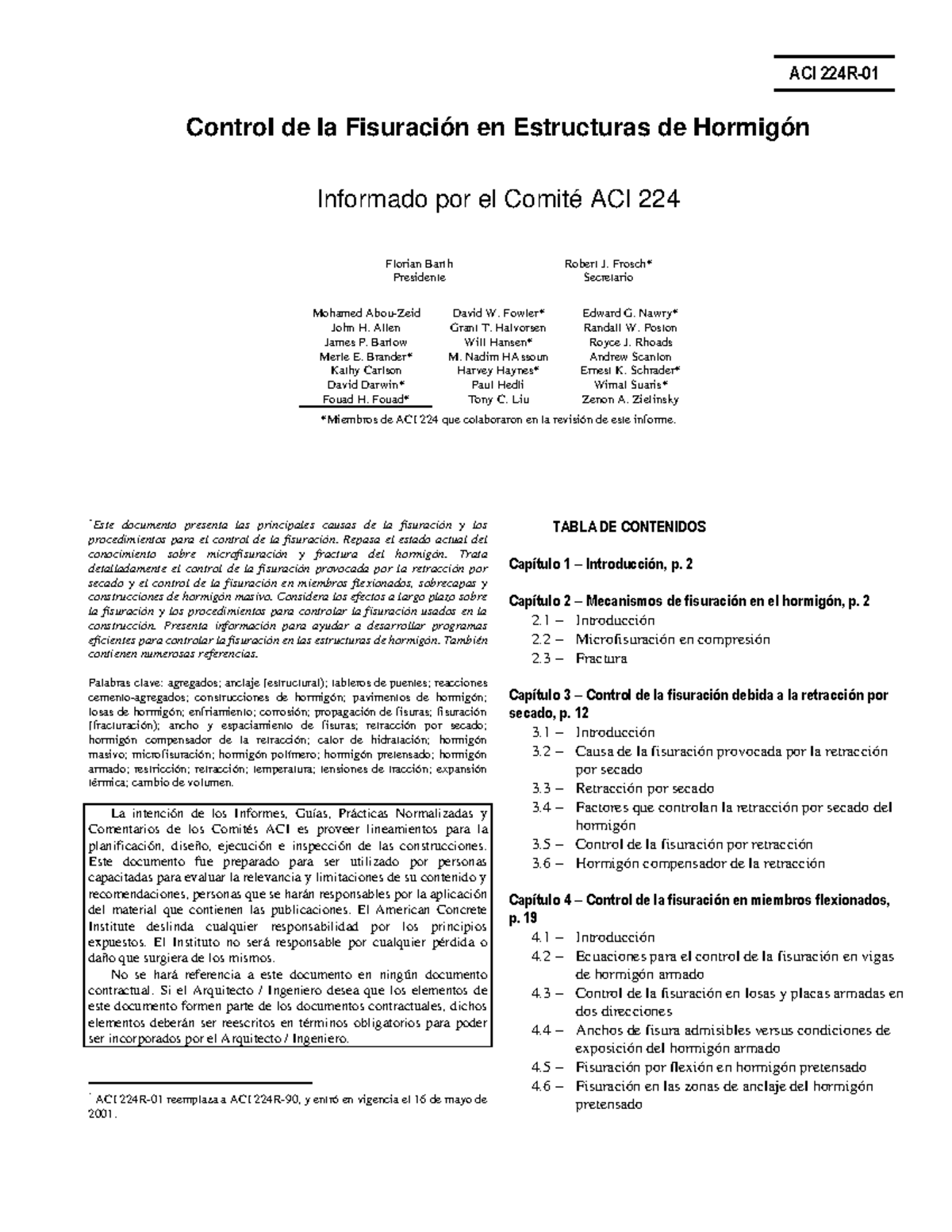 Control de la Fisuración en Estructuras de Hormigón - ACI 224R-01 - Studocu