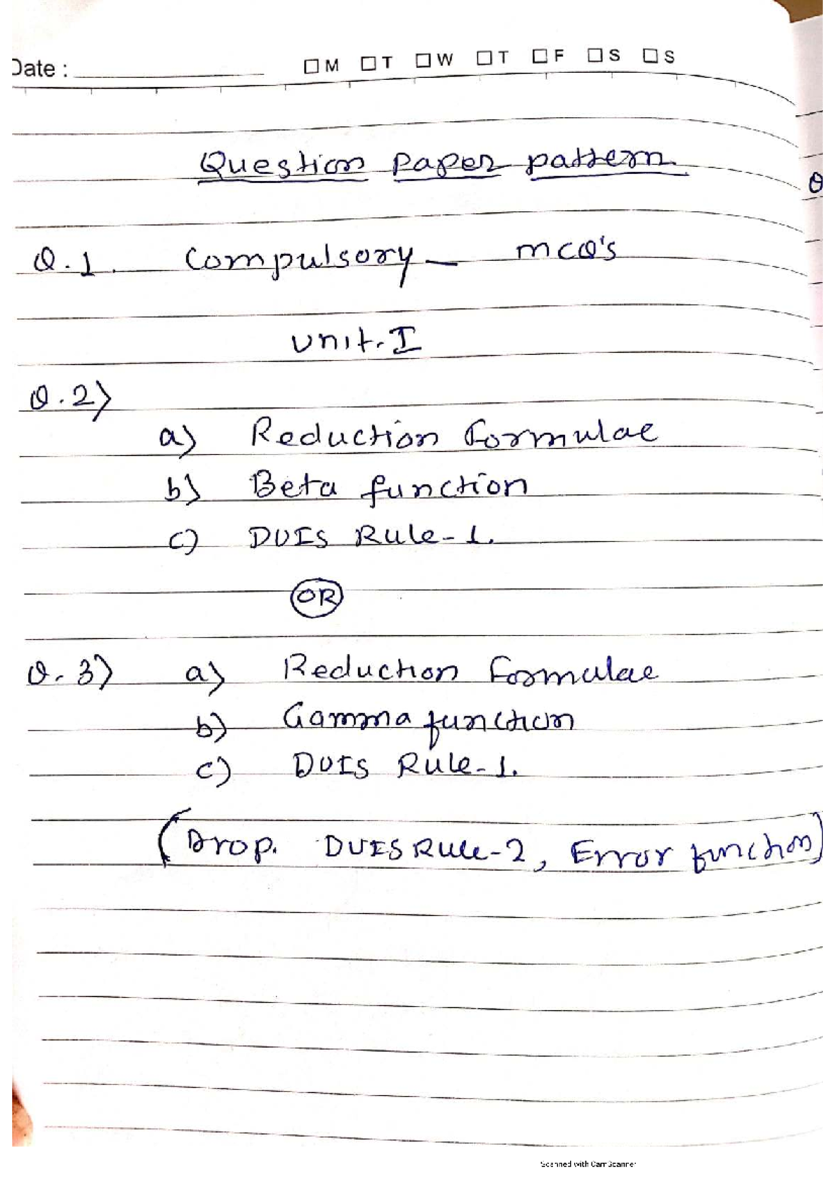 Math 202: Question Paper Pattern & Reduction Formulae Notes - Studocu