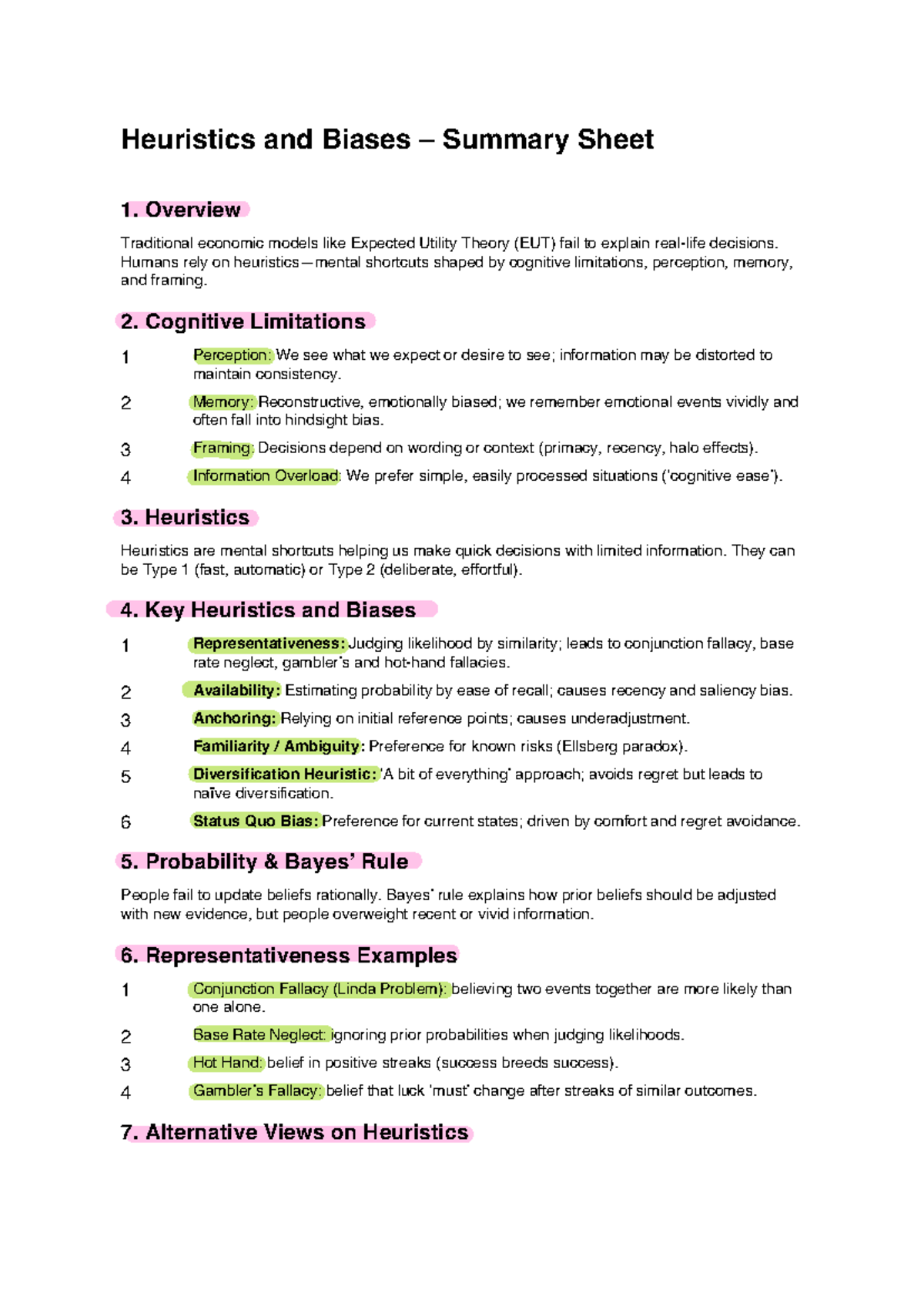 Behavioural Finance Ch5 Summary: Heuristics & Biases Overview - Studocu