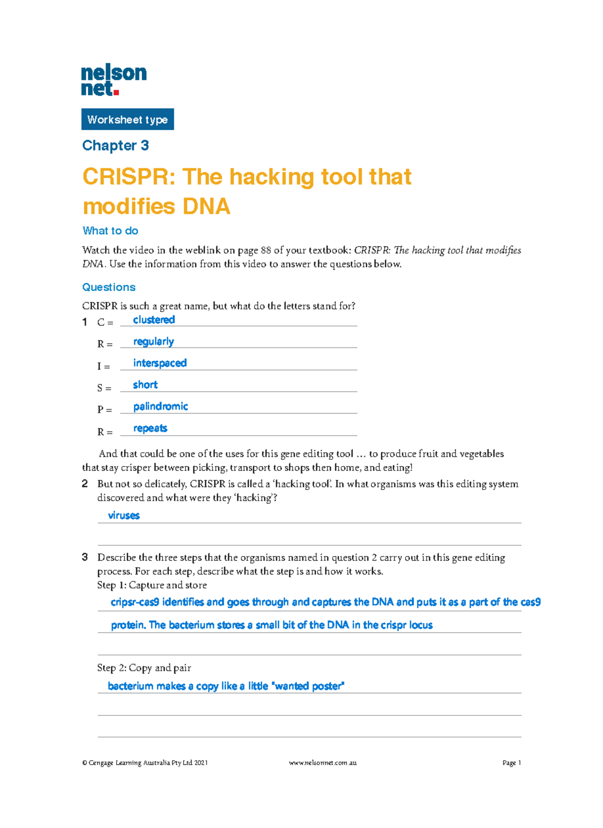 Worksheet: Chapter 3 - CRISPR & Gene Editing (Biology) - Studocu