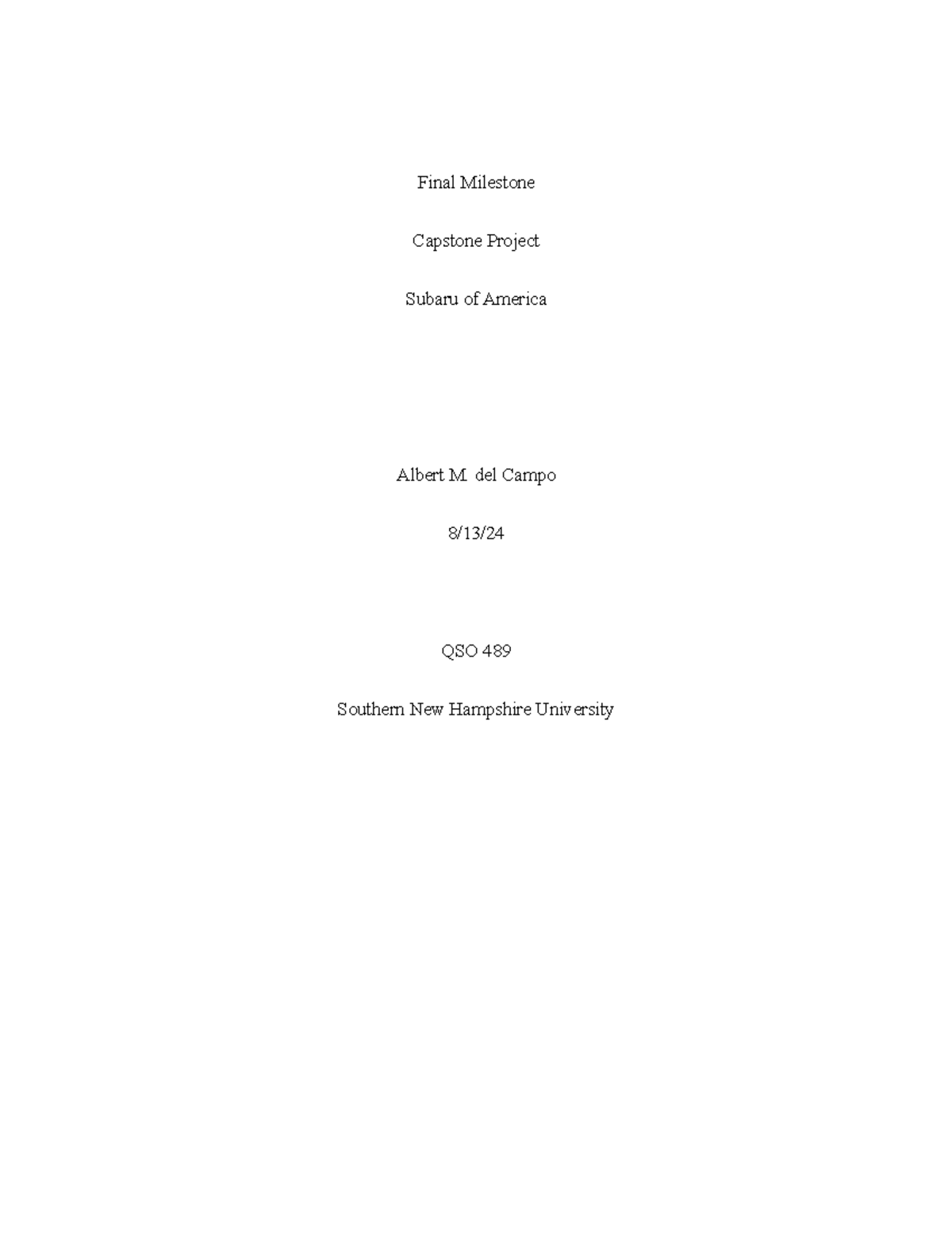 Final Capstone Project: Competitive Analysis of Subaru (QSO 489) - Studocu