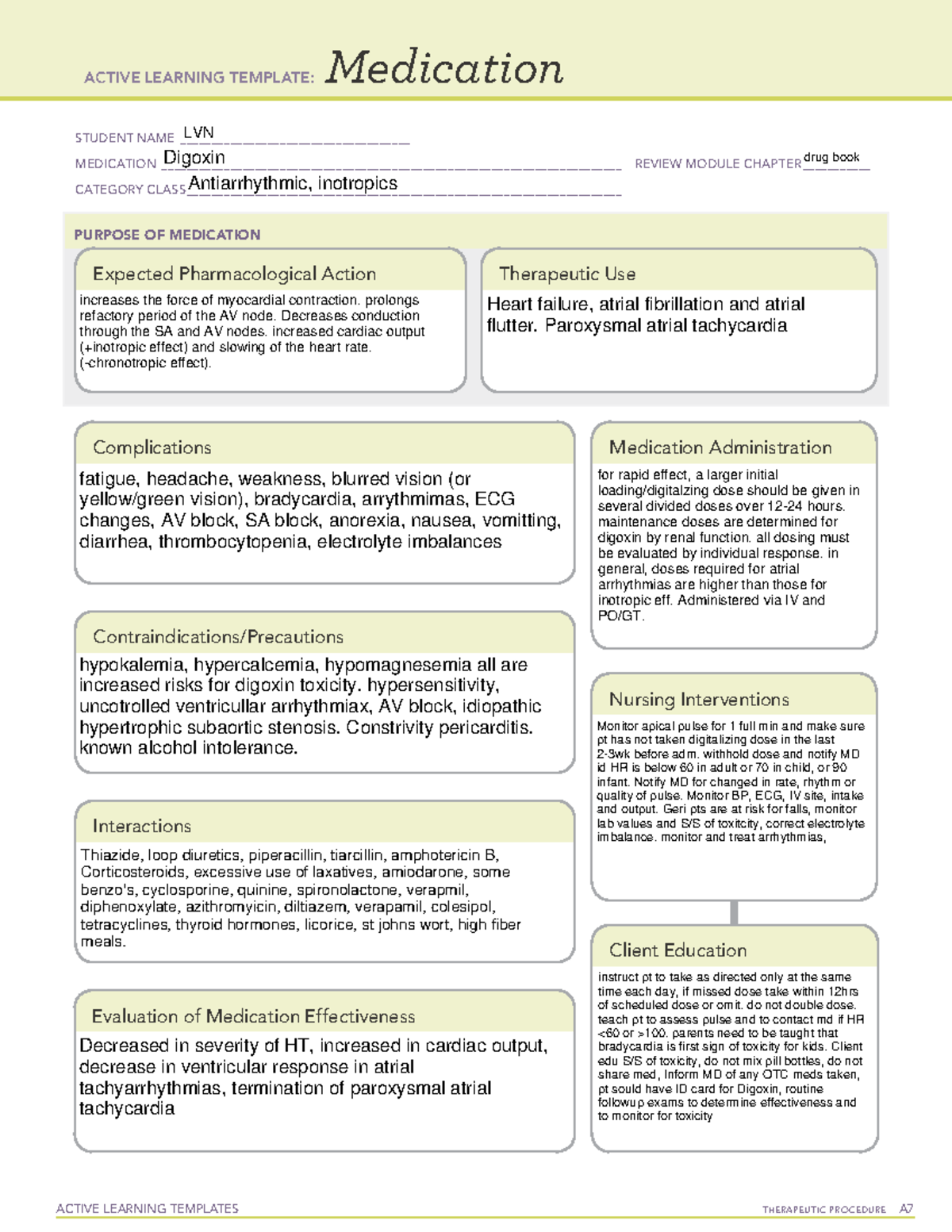 Digoxin Active Learning Template: Key Considerations & Nursing ...