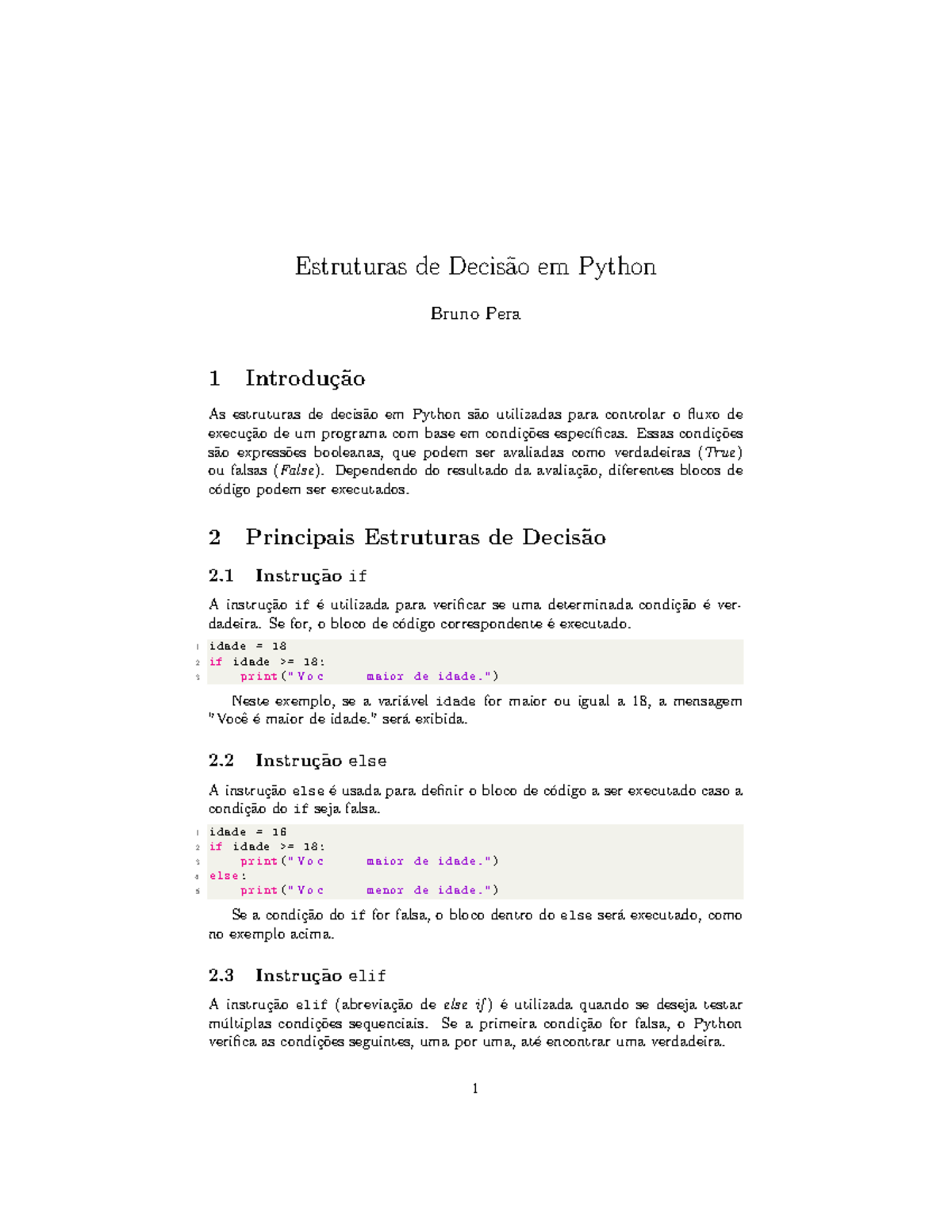 Estruturas de Decisão em Python - Bruno Pera - Studocu